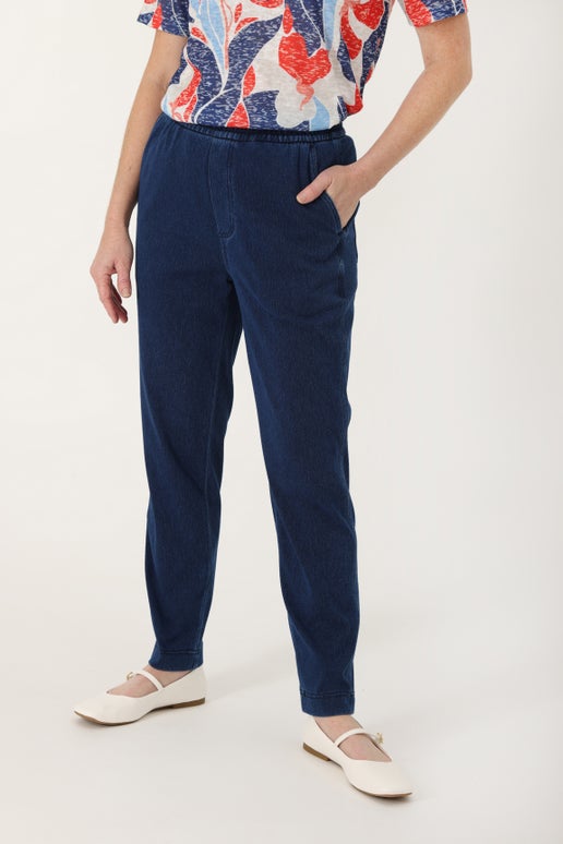 Knit Denim Capri Jean in Blue | Caroline Eve