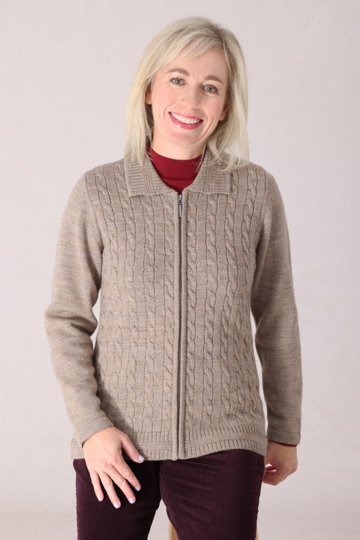 100% Worsted Wool Cardigan in Natural | Caroline Eve