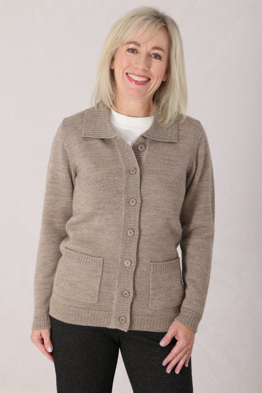 100% Worsted Wool Cardigan in Natural | Caroline Eve