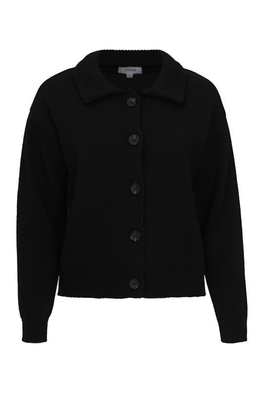 100% Worsted Wool Cardigan in Black | Caroline Eve