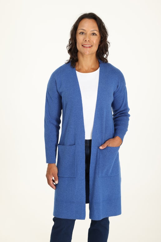 Fine Cosy Knitwear Coatigan in Blue | Caroline Eve