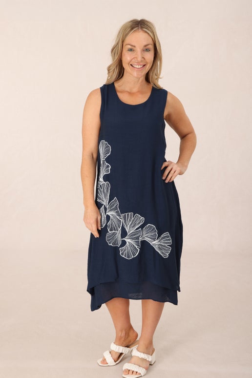 Soft Cross Hatch Dress in Navy | Caroline Eve