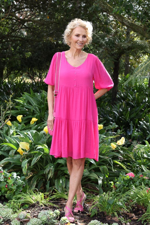 Soft Cross Hatch Dress in Pink | Caroline Eve