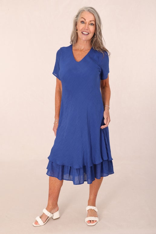 Soft Cross Hatch Dress in Blue | Caroline Eve