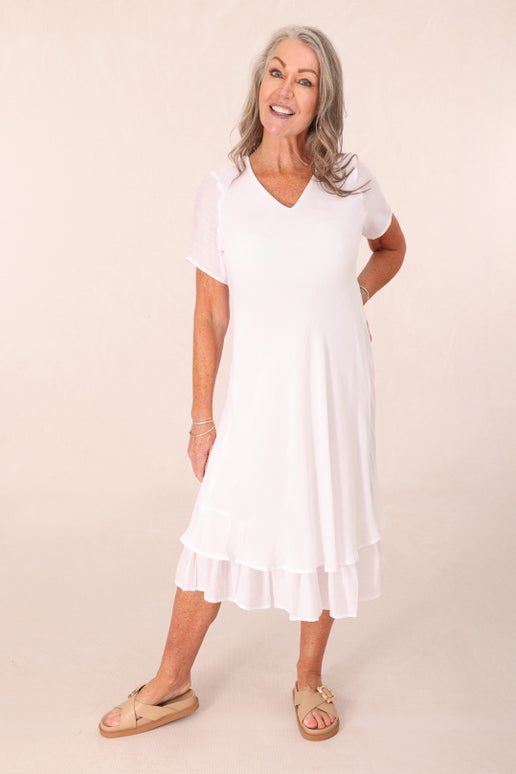 Soft Cross Hatch Dress in White | Caroline Eve