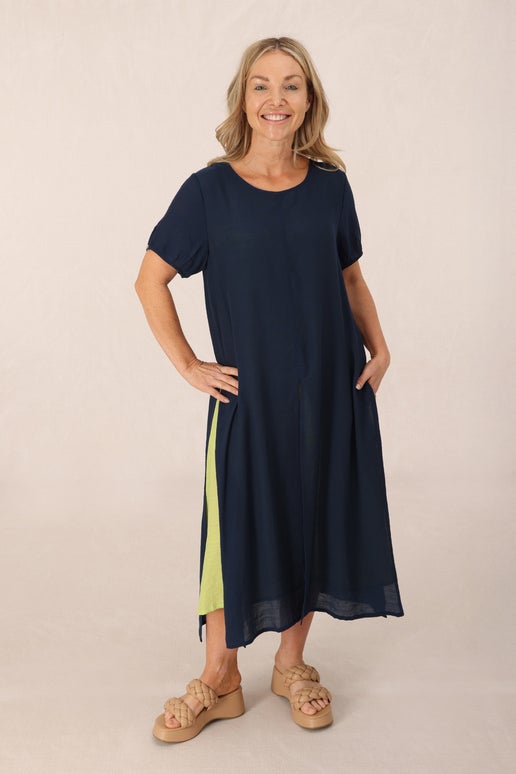 Soft Cross Hatch Dress in Navy | Caroline Eve
