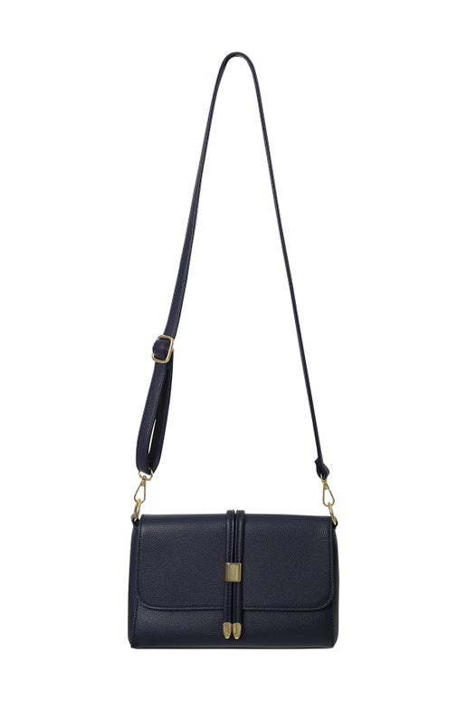 Crossbody Handbag With Gold Hardware in Navy | Caroline Eve