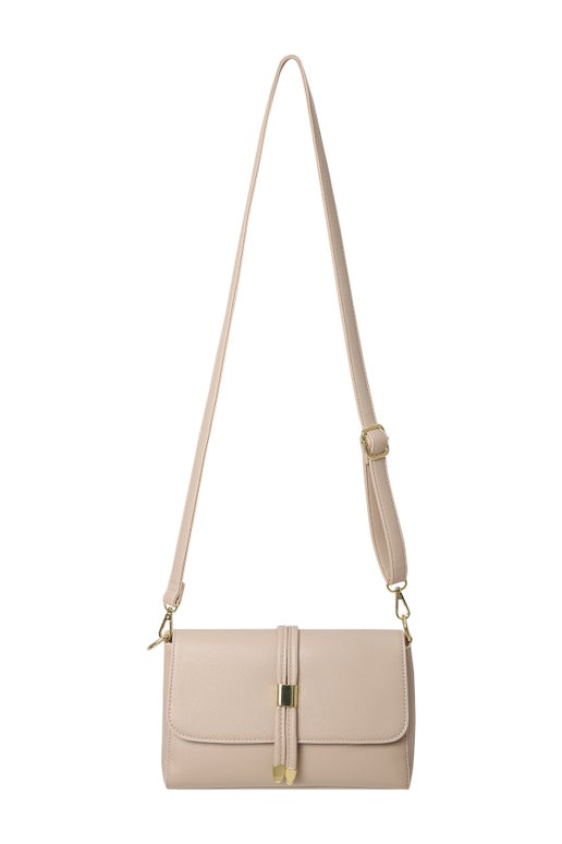 Crossbody Handbag With Gold Hardware in Natural | Caroline Eve