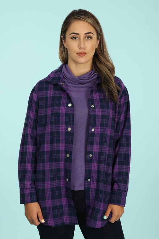 Brushed Check Shacket in Purple | Caroline Eve