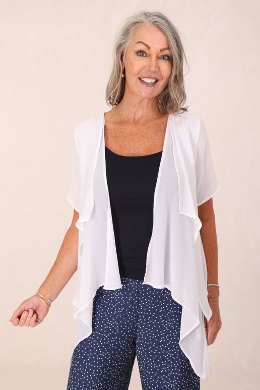 Soft Cross Hatch Jacket in White | Caroline Eve