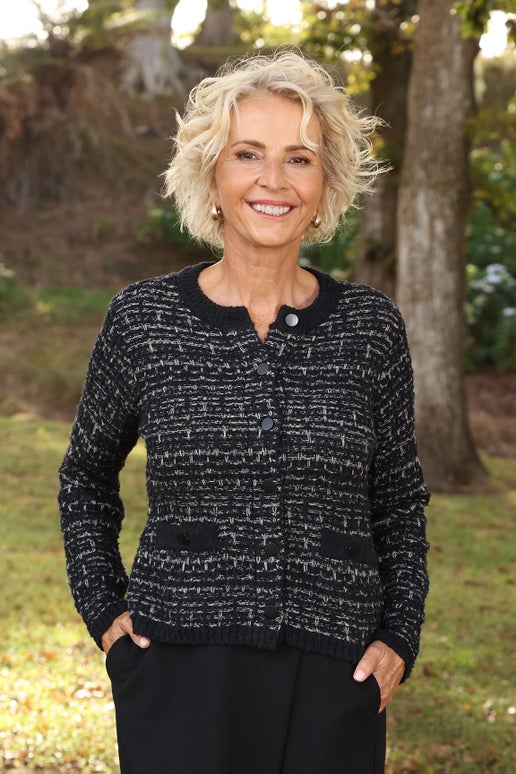 Cotton Acrylic Knit Jacket in Black | Caroline Eve