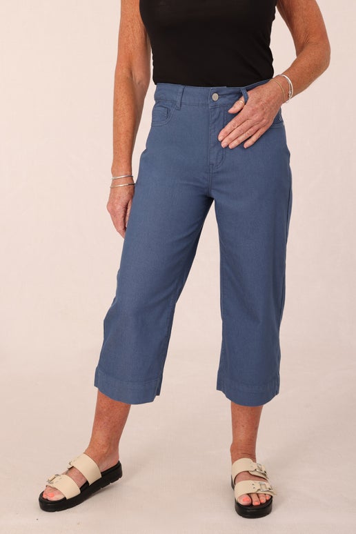 Summer Coloured Denim Mid Calf Jean in Blue | Caroline Eve
