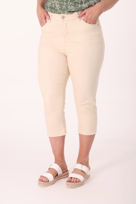 Coloured Denim Mid Calf Jean With Zip in Off White | Caroline Eve