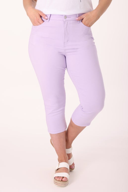 Coloured Denim Mid Calf Jean With Zip in Purple | Caroline Eve