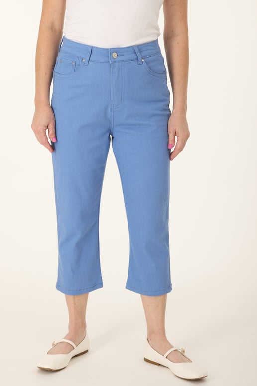 Coloured Denim Mid Calf Jean With Zip in Blue | Caroline Eve