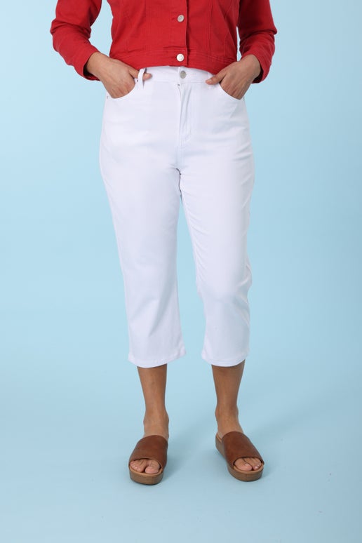 Coloured Denim Mid Calf Jean With Zip in White | Caroline Eve