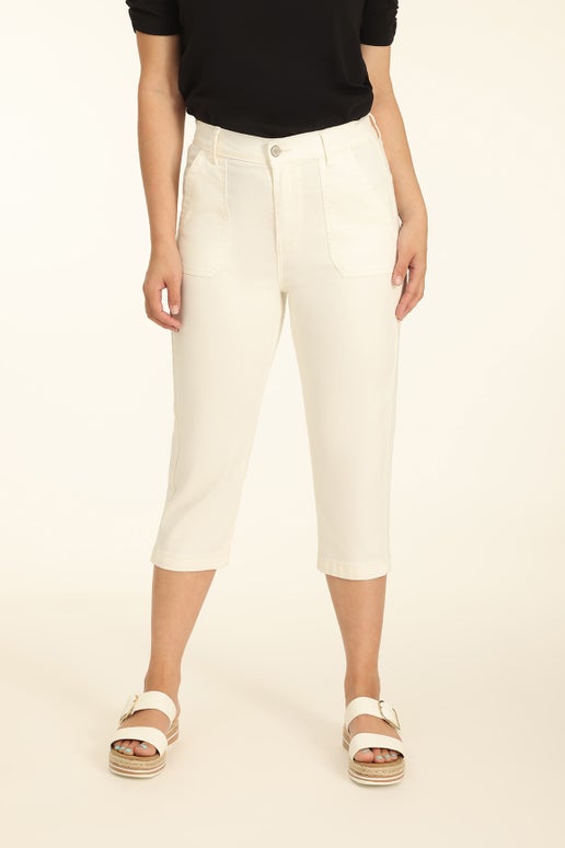 Coloured Denim Mid Calf Jean in Off White | Caroline Eve