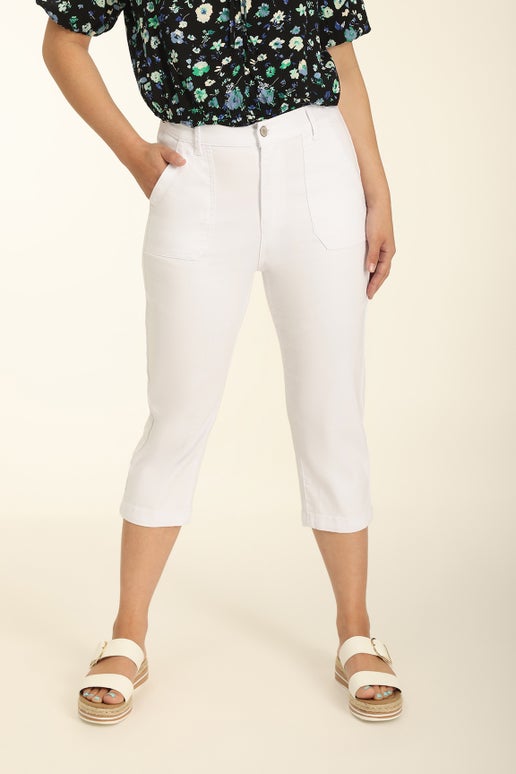 Coloured Denim Mid Calf Jean in White | Caroline Eve