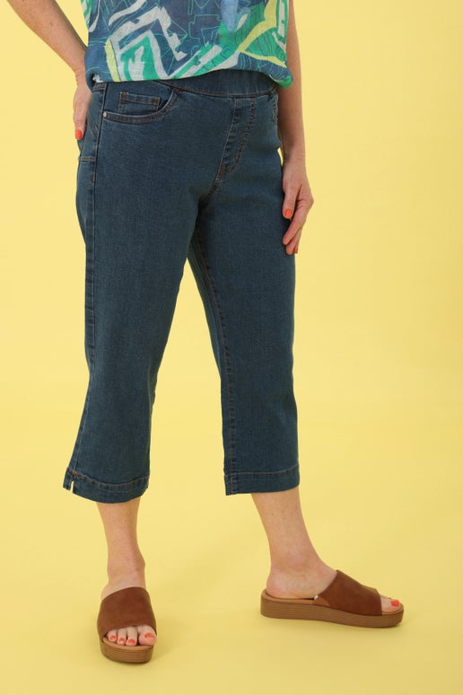 Twin Lakes Mid Calf Pull On Jean in Blue | Caroline Eve