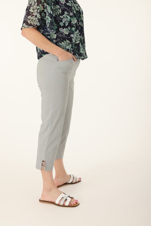 Platinum Bengaline Mid Calf Pant With Buckle Detail in Silver ...