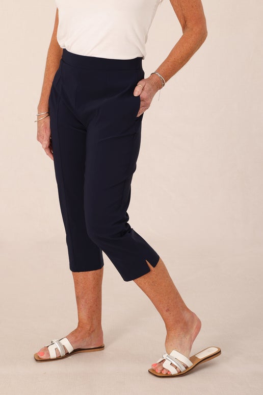 Cotton Rich Mid Calf Pants in Navy | Caroline Eve