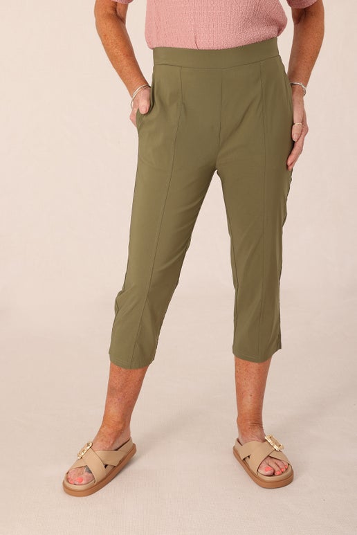 Cotton Rich Mid Calf Pants in Green | Caroline Eve