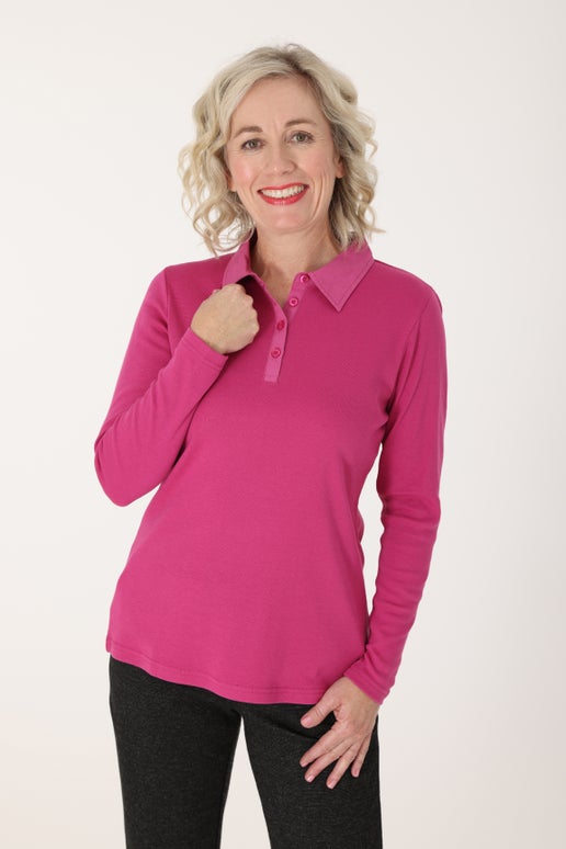 Cotton Rich Skivvies Polo Top in Pink | Caroline Eve