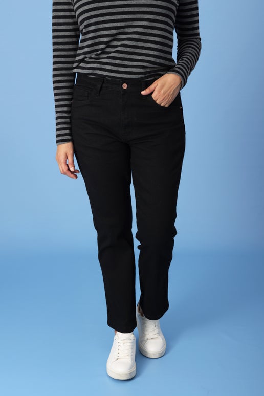 Wonder Denim High Rise Straight Leg Regular Jean in Black | Caroline Eve