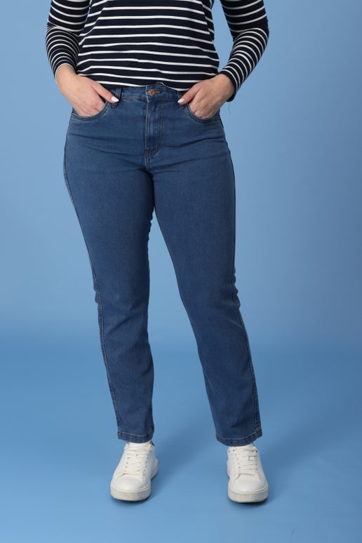Wonder Denim High Rise Straight Leg Regular Jean in Blue | Caroline Eve
