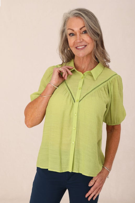 Soft Cross Hatch Shirt in Green | Caroline Eve
