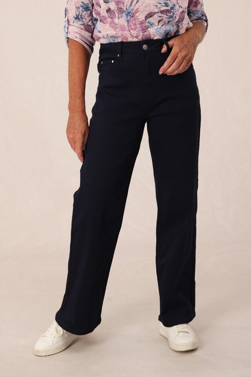 Coloured Denim High Rise Wide Leg Short Jean in Navy | Caroline Eve
