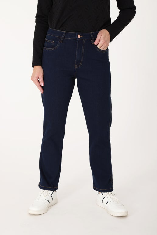 Wonder Denim High Rise Straight Leg Short Jean in Blue | Caroline Eve