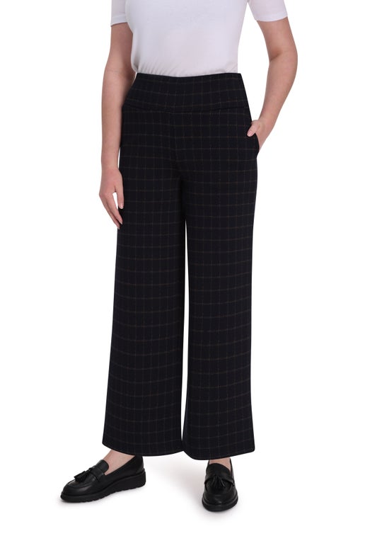 Jacquard Ponti Short Wide Leg Pant in Blue | Caroline Eve
