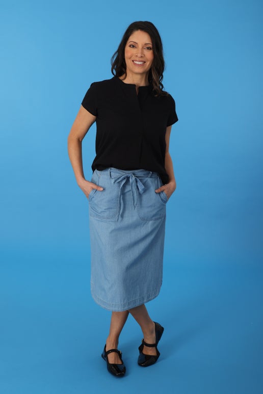 Cotton Chambray Skirt in Blue | Caroline Eve