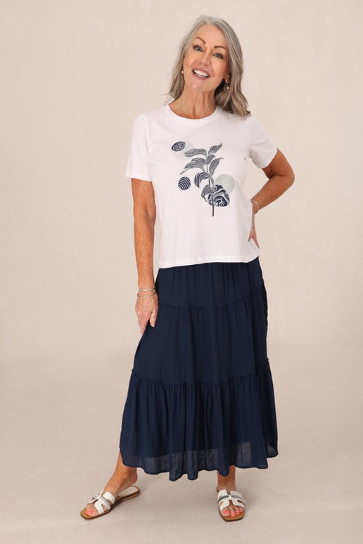 Soft Cross Hatch Skirt in Navy | Caroline Eve