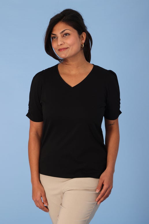 100% Cotton V Neck T-shirt in Black | Caroline Eve