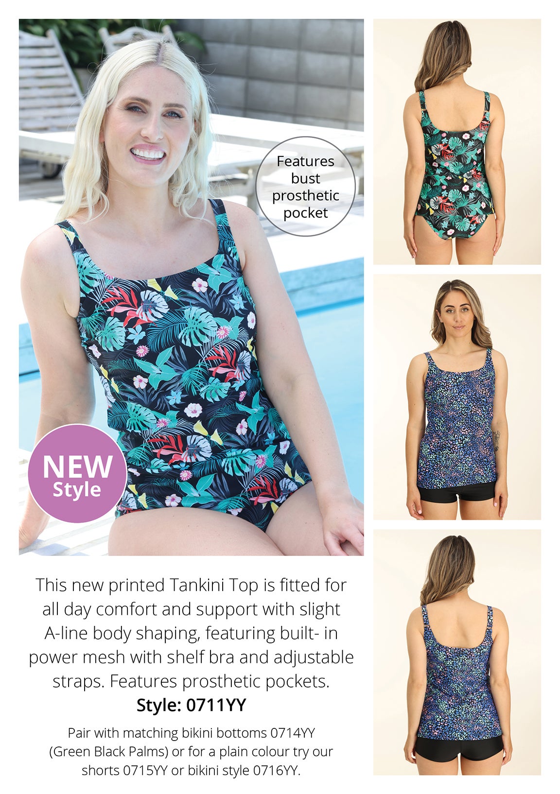 Long Tankini Top in Green Caroline Eve