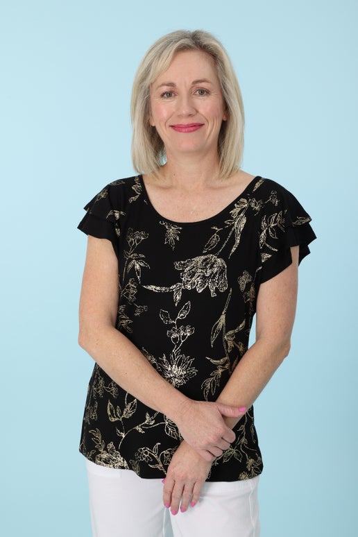 Foil Print Viscose Elastane Top in Black | Caroline Eve