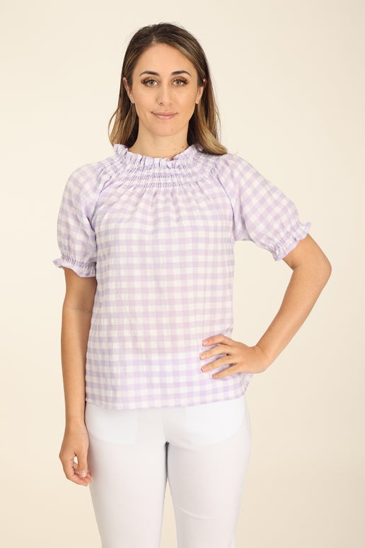 Gingham Check Top in Purple | Caroline Eve