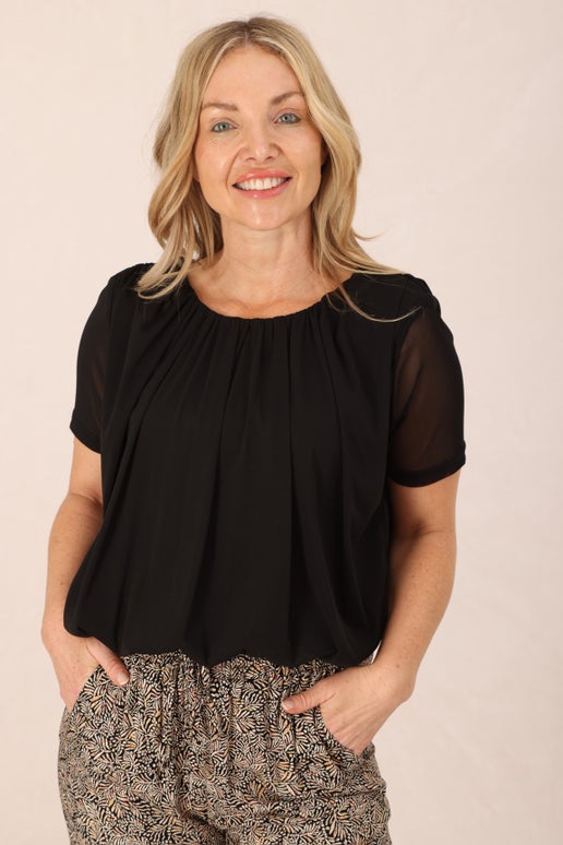 Plain Mesh Top in Black | Caroline Eve