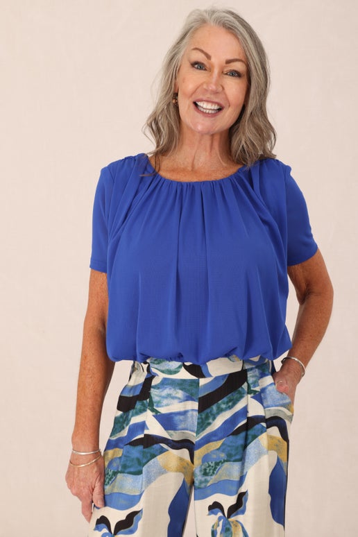 Plain Mesh Top in Blue | Caroline Eve