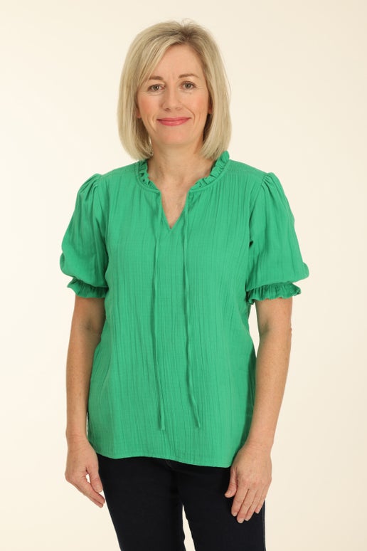 Layered Cotton Top in Green | Caroline Eve