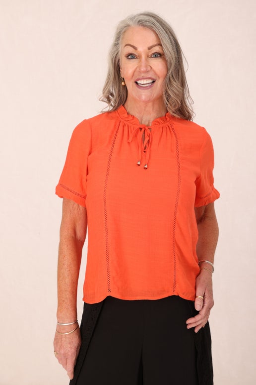 Soft Cross Hatch Top in Orange | Caroline Eve