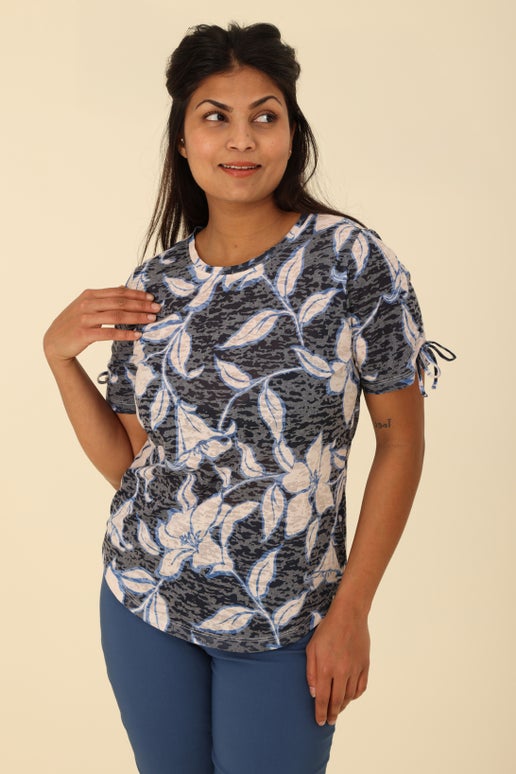 Printed Burnout Top in Blue | Caroline Eve
