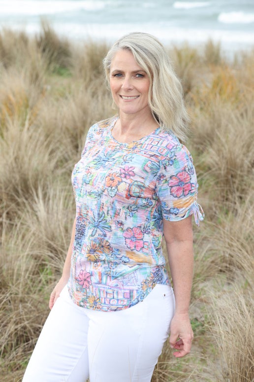 Printed Burnout Top in Pink | Caroline Eve