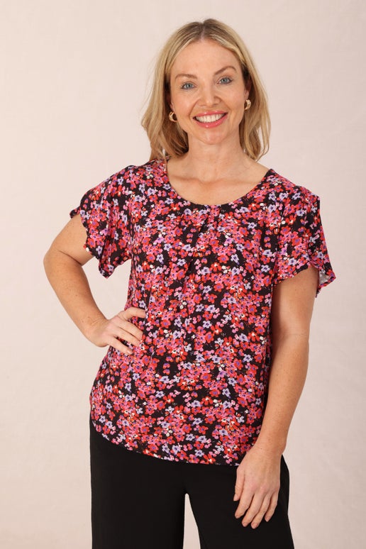 100% Printed Rayon Top in Red | Caroline Eve