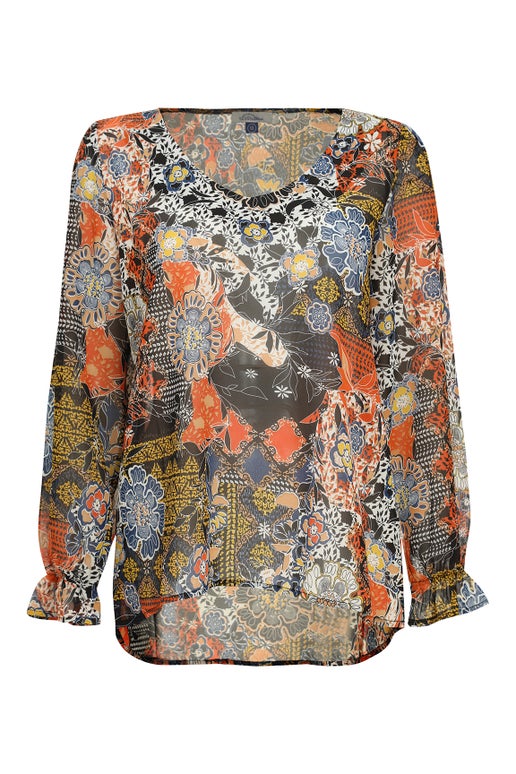 Printed Chiffon Top in Black | Caroline Eve