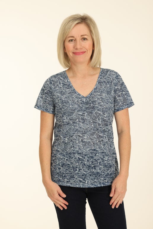 Printed Burnout Top in Blue | Caroline Eve