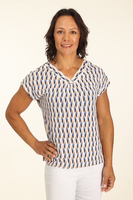 Slinky Knit V Neck Top in Blue | Caroline Eve