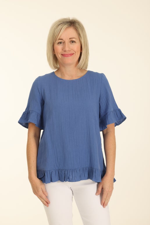 Layered Cotton Top in Blue | Caroline Eve